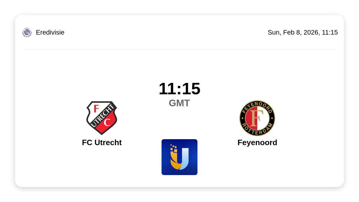 Live Score FC Utrecht vs Feyenoord at 08/02 - Uniscore